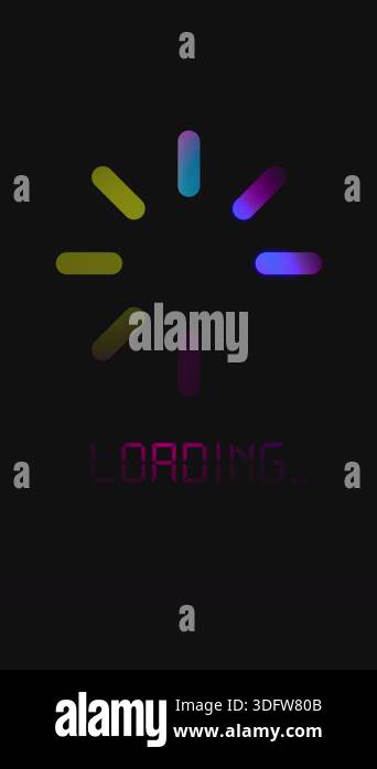 Loop animation. Neon loading spinner with glowing loading text on black ...
