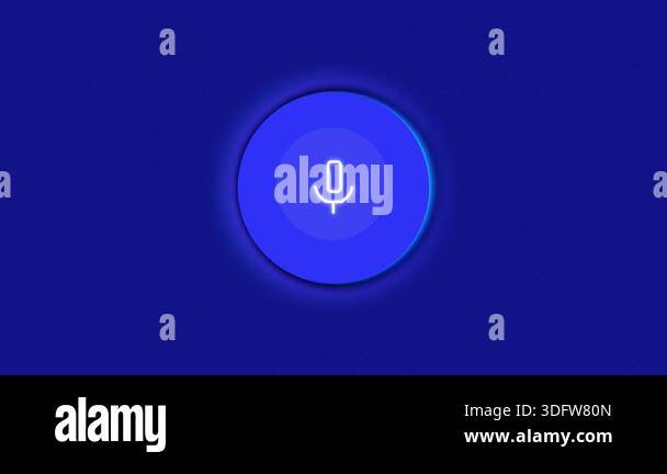 Promo video. Circular microphone button with blue glow for voice ...