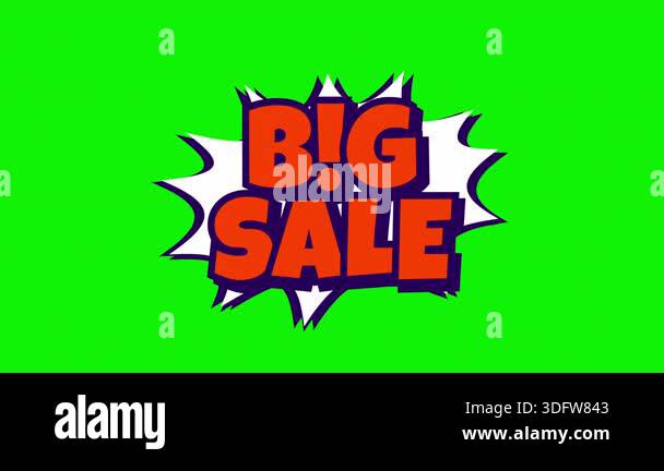 Comic style animation featuring a BIG SALE promotion on a green ...