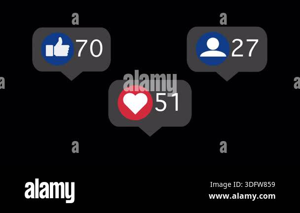 Social media icon with an increasing number counter on a transparent ...