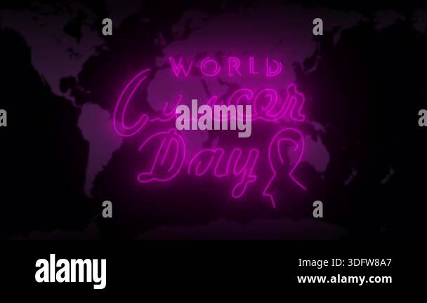 World Cancer Day text animation with glowing awareness ribbon and world ...