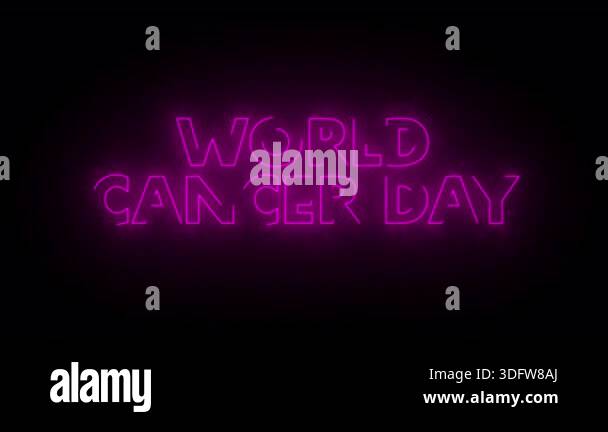 World Cancer Day text animation and world map background in neon light ...