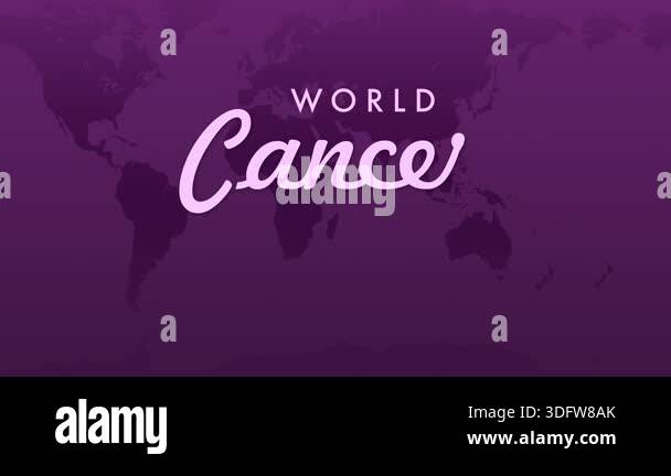 Animated World Cancer Day concept with awareness ribbon and global map ...