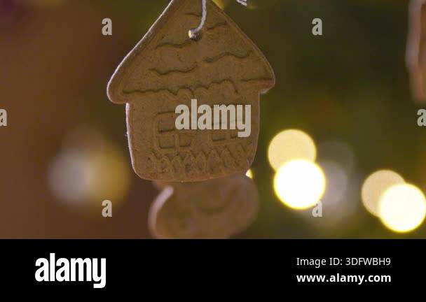 Christmas tree gingerbread cookie decoration on branch Stock Video ...