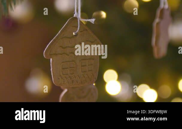 Christmas tree gingerbread cookie decoration on branch Stock Video ...
