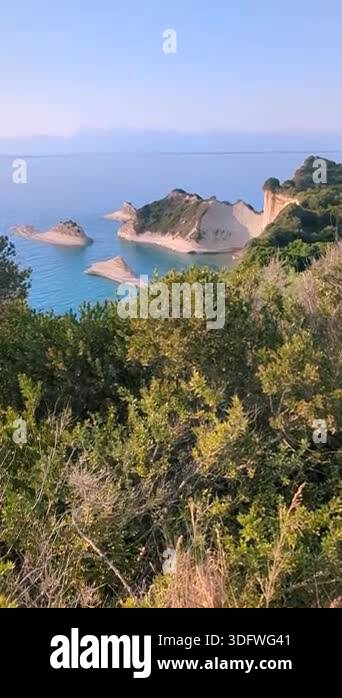 View of beautiful islands of unique shape on Cape Drastis. One of main ...