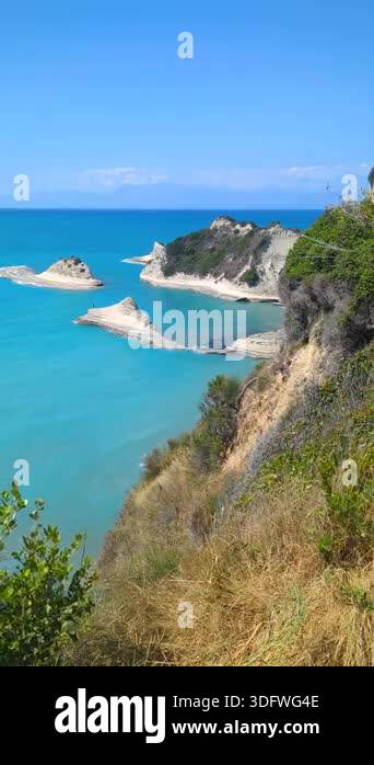 View of beautiful islands of unique shape on Cape Drastis. One of main ...