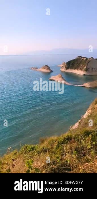 View of beautiful islands of unique shape on Cape Drastis. One of main ...