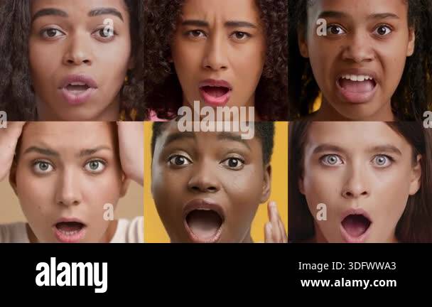 Diverse women showcasing various emotional expressions, including ...
