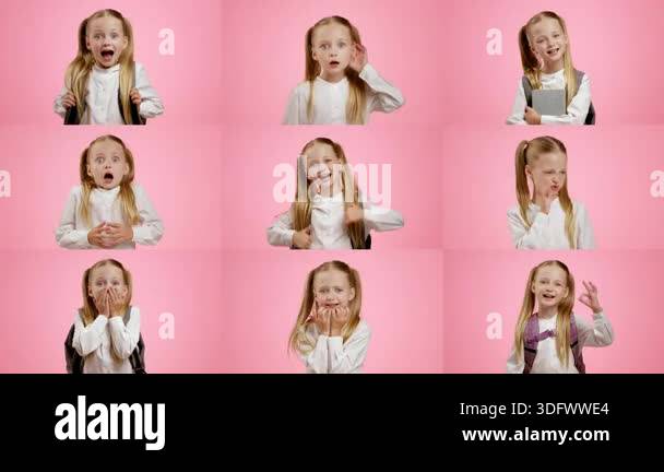 A girl displays a variety of emotions including happiness and surprise ...