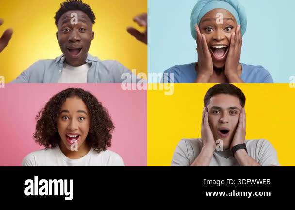 Four individuals of diverse backgrounds showcase distinct emotional ...