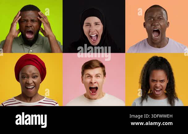 A collage features six individuals showcasing a range of intense ...