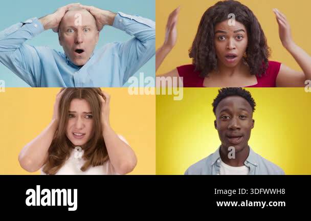 A collage presents a diverse group of individuals showcasing shock ...