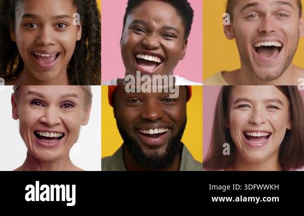 Sets of diverse people showcase genuine emotions and varied expressions ...