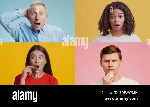 Four individuals display a range of emotions against colorful ...