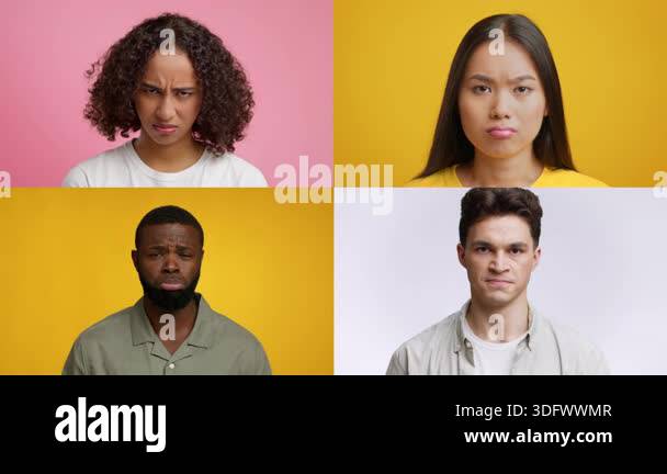 Four individuals exhibit distinct emotions, portraying a range of ...