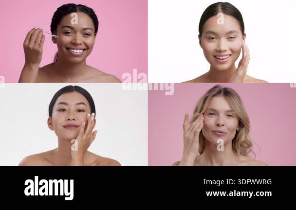 Four women participate in a delightful body care routine, applying ...