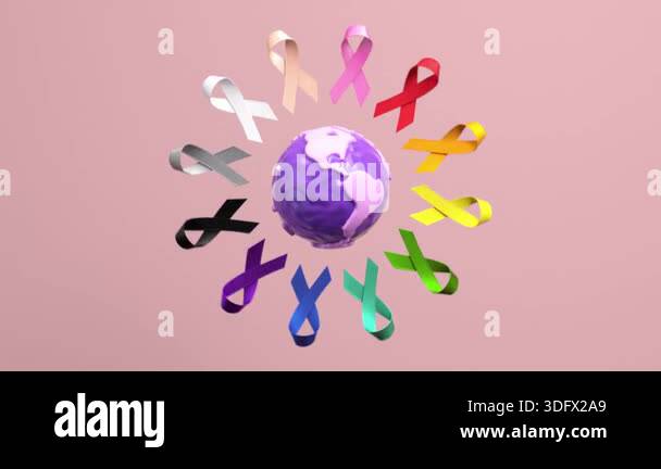 World Cancer Day looping video with colorful ribbons for different ...