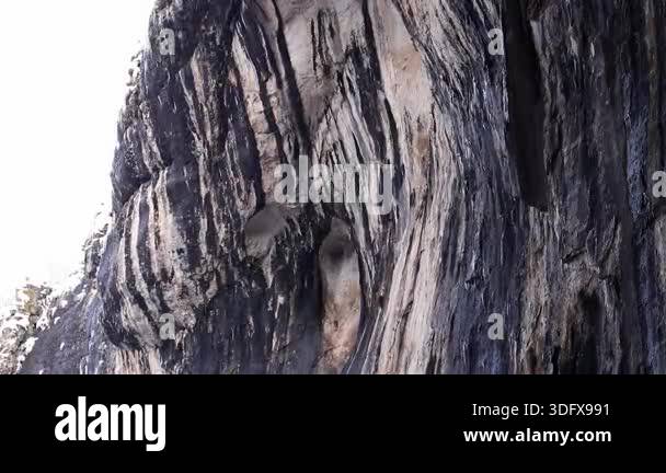 Rock wall. Prohodna Cave in Bulgaria. Entrance or exit from the cave ...