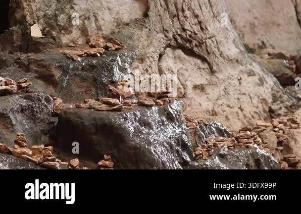 Prohodna Cave inside in winter. Details in the cave are covered with ...