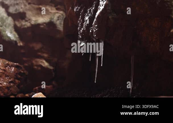 Prohodna Cave inside in winter. Details in the cave are covered with ...