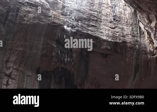 Prohodna Cave inside in winter. Details in the cave are covered with ...