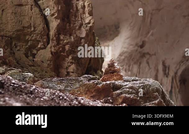 Prohodna Cave inside in winter. Details in the cave are covered with ...