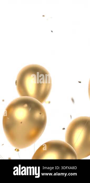 Floating Gold Glossy balloons with Falling Confetti. Birthday ...