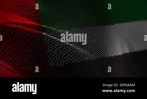 United Arab Emirates flag waving pixel. UAE blowing banner cyber attack ...