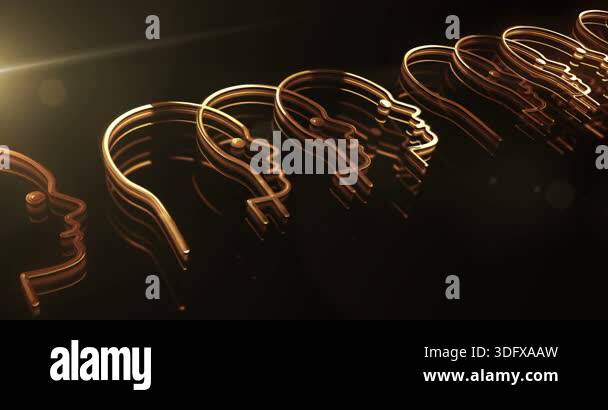 Artificial intelligence head ai golden metal shine symbol concept ...