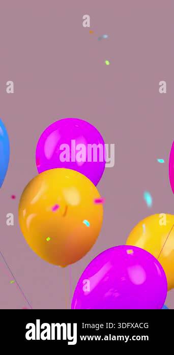 Floating Colorful Glossy balloons with Falling Confetti. Birthday ...