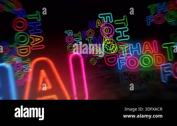 Thai food bar neon symbol. Light color bulbs. Thailand restaurant ...