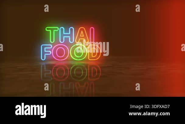 Thai food bar neon symbol. Light color bulbs. Thailand restaurant ...