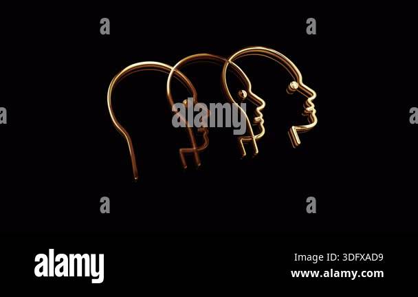 Artificial intelligence head ai golden metal shine symbol concept ...