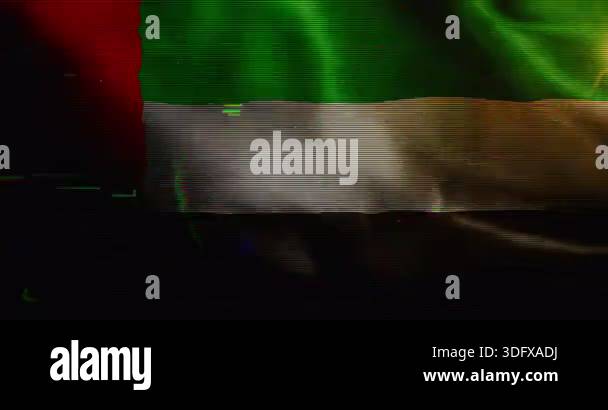 United Arab Emirates flag waving with glitch noise. UAE blowing banner ...