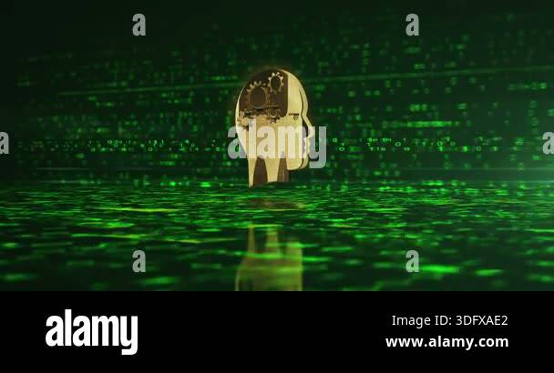Artificial intelligence Ai head shine symbol. Abstract 3d golden metal ...