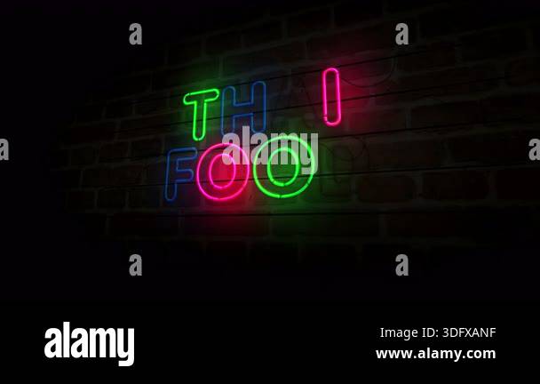 Thai food bar neon symbol on brick wall. Thailand restaurant light ...