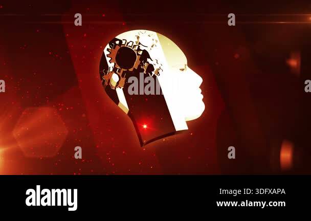 Artificial intelligence Ai head metal shine symbol. Abstract 3d golden ...