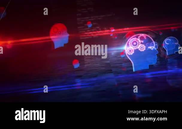 Artificial intelligence Ai head symbol on looped abstract digital ...