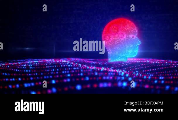 Artificial intelligence Ai head symbol on digital waves. Abstract icon ...