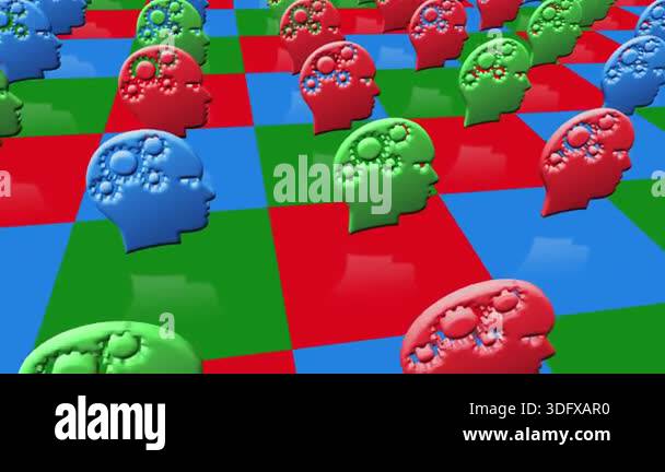 Artificial intelligence Ai head multiple 3d symbol looped and seamless ...