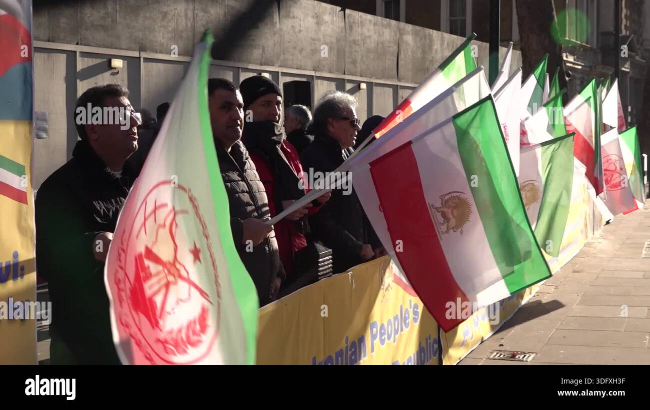 Anti-Iranian regime protesters gather in Whitehall Stock Video Footage ...