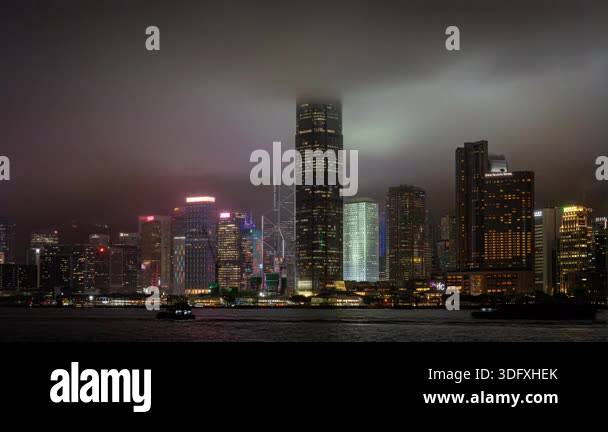 Night timelapse clip of the Hong Kong Island Skyline with the IFC tower ...