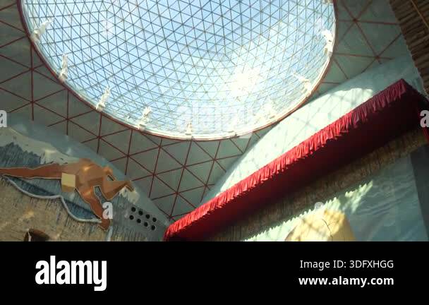Figueres, Spain - October 21, 2025 Upward view of the famous glass dome ...