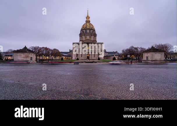 Day to night timelapse of the Invalides Cathedral (Cathedral of Saint ...