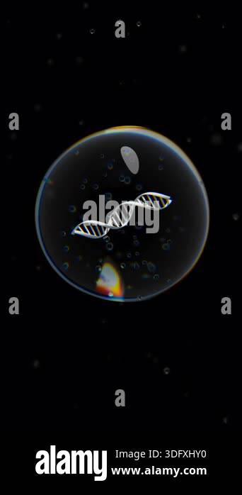 DNA double helix strand rotates in a cell on black background loop ...
