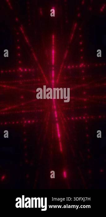 Lines of bright red light shine. This abstract tunnel background has a ...