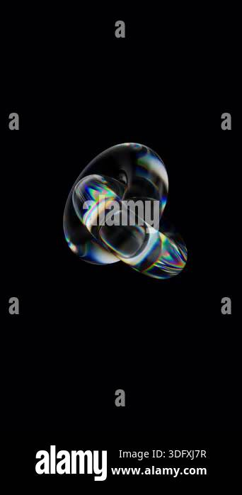 3d Transparent rotating glossy connected rings with dispersion effect ...