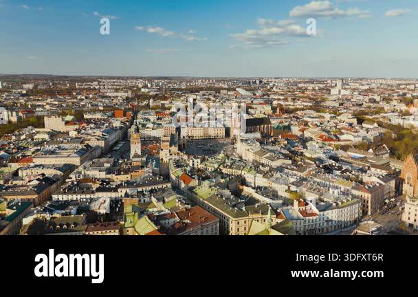 Aerial drone footage of Krakow from a birds eye view during the day ...