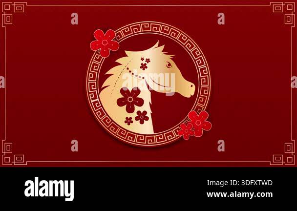 Chinese new year motion graphic animation with golden horse silhouette ...